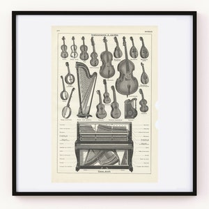 Antique Musical Instruments Print From 1938. Piano Strings Viola Violin ...