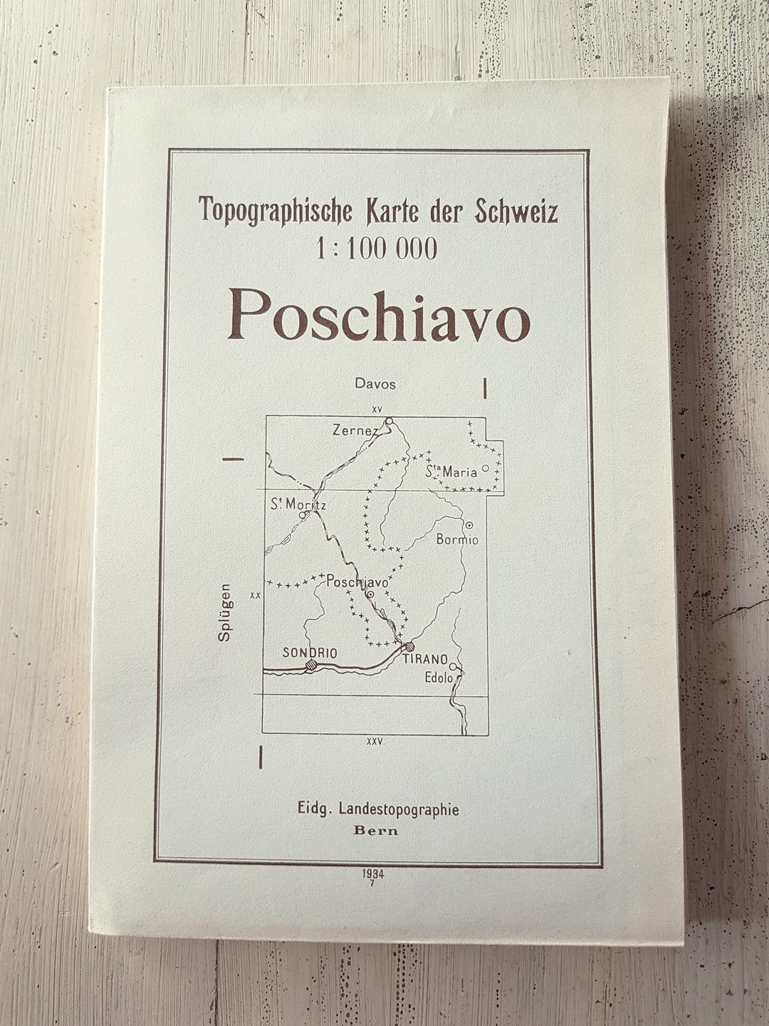 Large 1934 Map of Switzerland Alps. Antique Map Poschiavo Saint Moritz ...