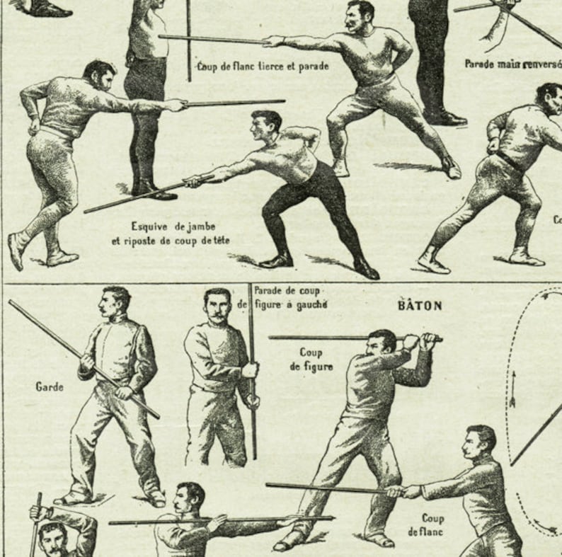 Stick Fighting Poster, 1922 Vintage Martial Arts Art, Sports Print ...