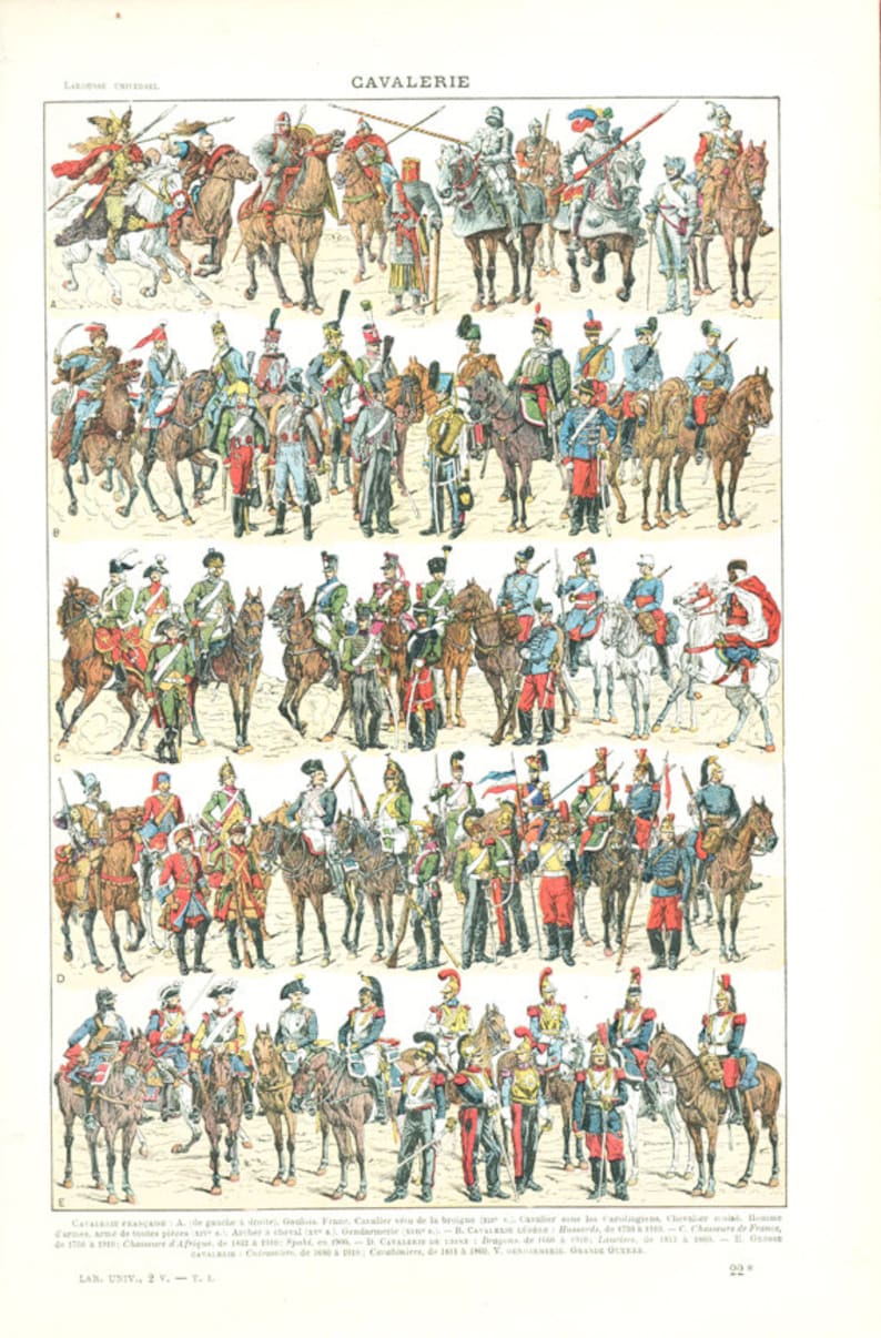 Antique Cavalry Print French 1922 Vintage Uniform Poster | Etsy
