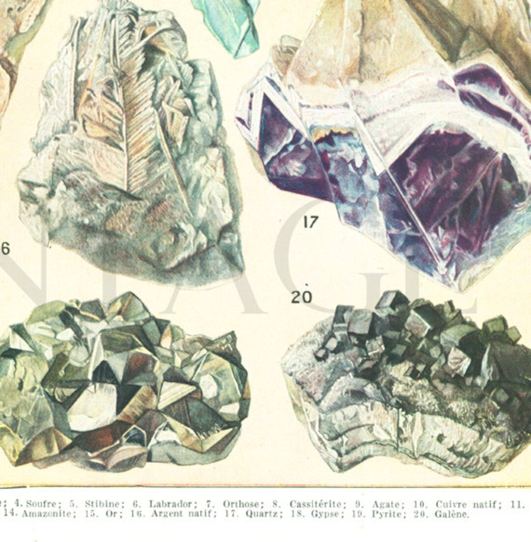 Minerals Chart Original 1948 Antique Minerals Poster Mineral Print ...