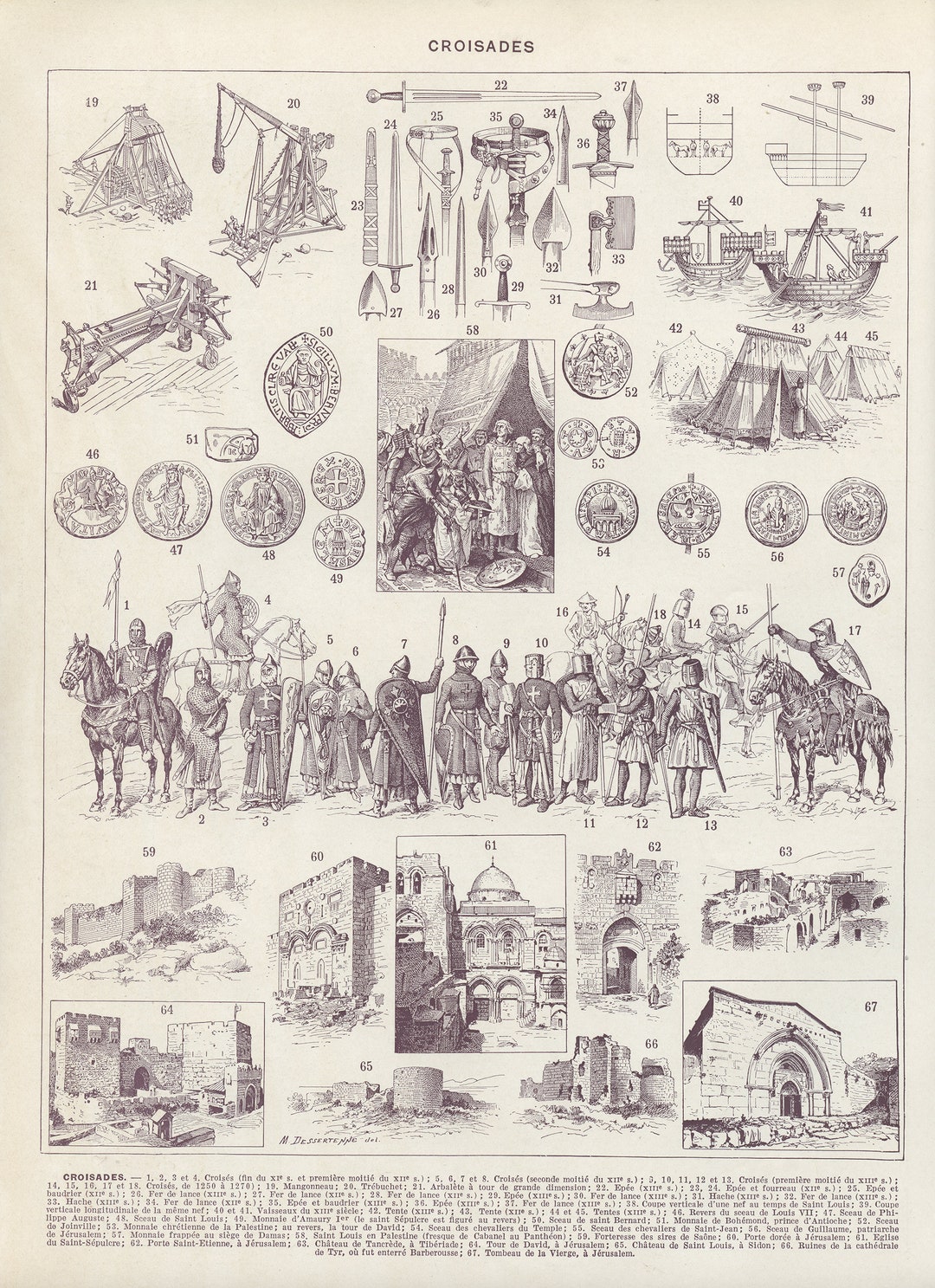 1936 Illustration of Christian Crusades With Map From Europe to ...