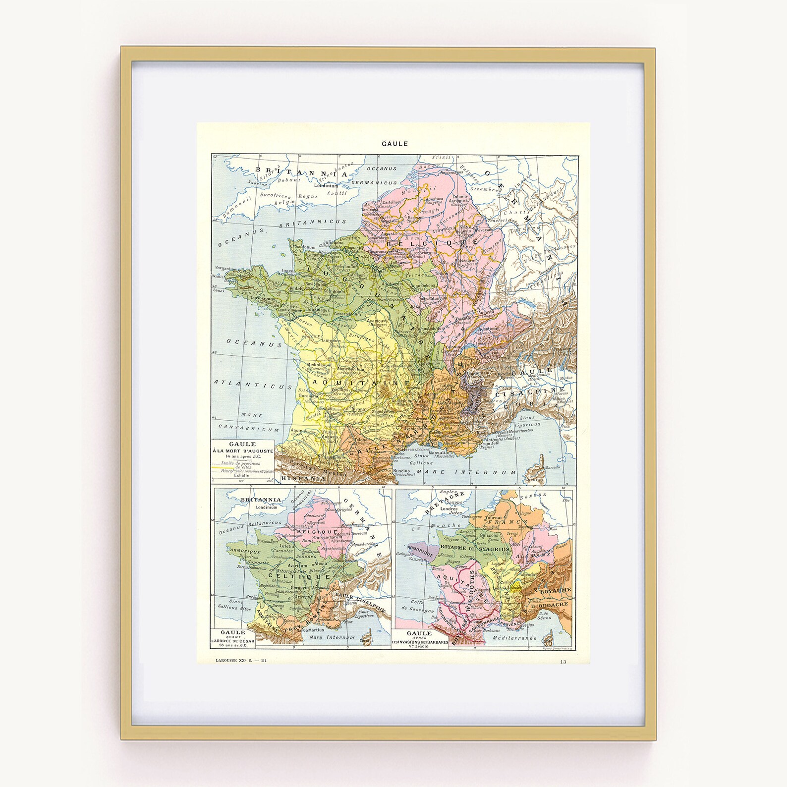 1936 Gaul Map Before & After Julius Caesar. Ancient Historical France ...