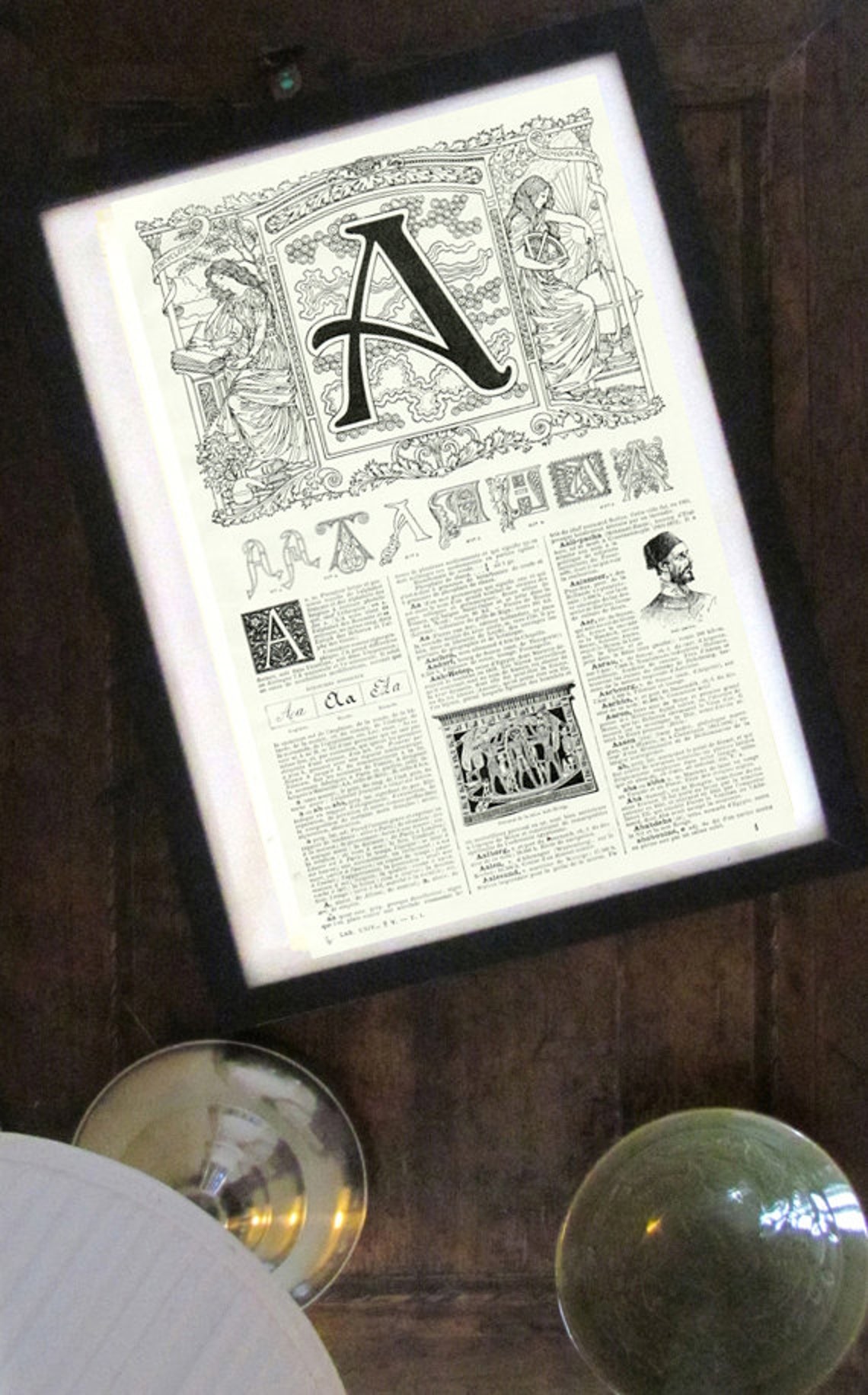 1922 Antique Letter A Door Decor. Vintage Calligraphy Initial A French ...