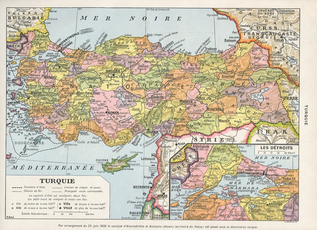 Small Antique Map of Turkey From 1936. Vintage Map Decor. Turkish Home ...