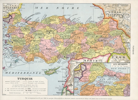 Small Antique Map of Turkey From 1936. Vintage Map Decor. | Etsy
