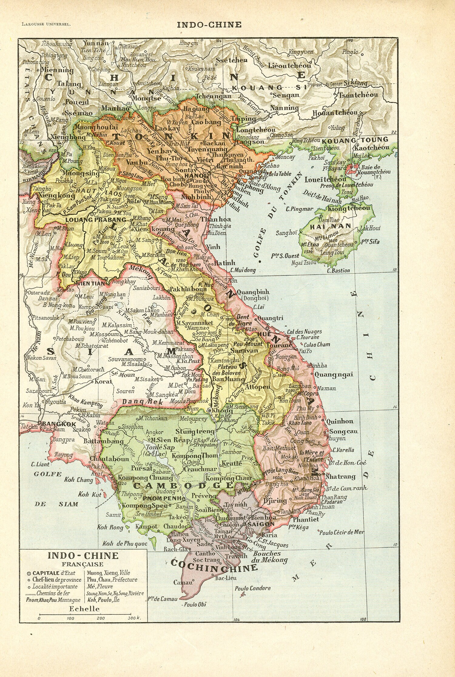 Small Antique Indochina Map From 1922 for Vintage South-east Asian ...