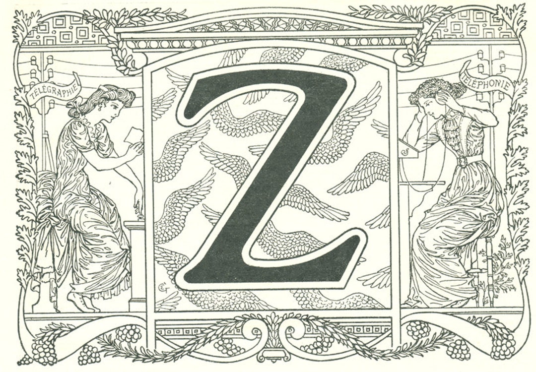 1908 Letter Z Poster. Vintage Calligraphy ABC Monogram Initial Z ...