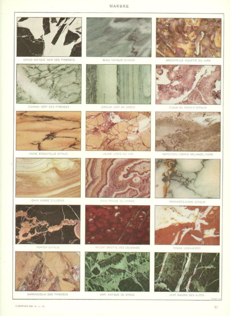 Marble Poster 1936 Vintage Marble Types Print Minerals Poster - Etsy