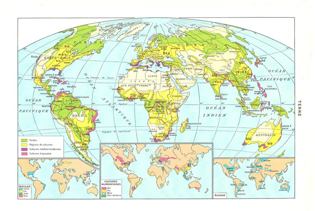 1938 Antique World Map Wall Art for Vintage Geography Home Decor. Small ...