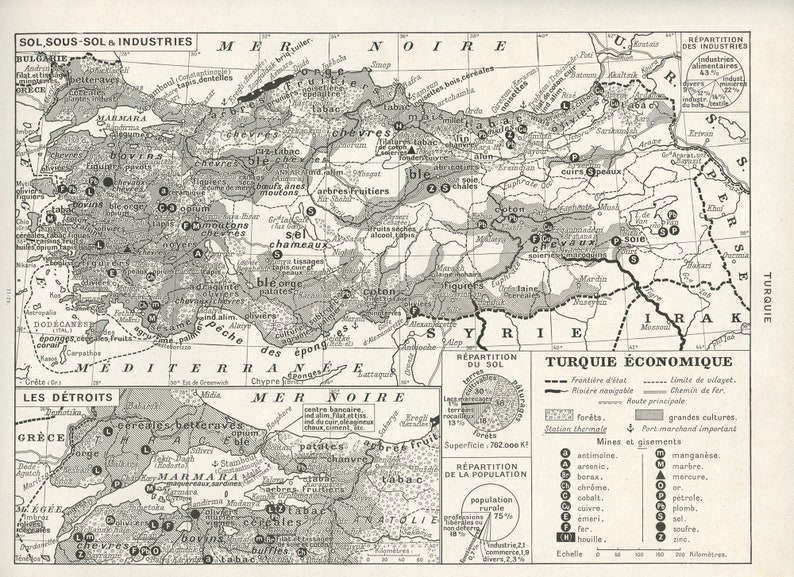 Small Antique Map of Turkey From 1936. Vintage Map Decor. - Etsy