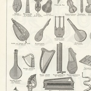 Antique Ancient Musical Instruments Print From 1938. Harpsichord Vielle ...