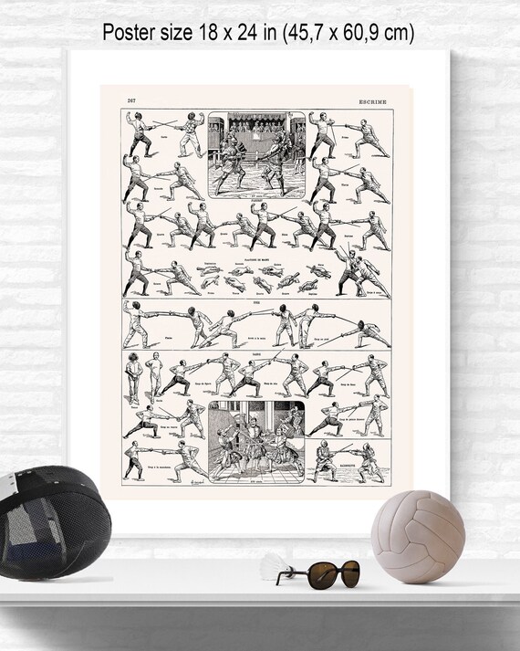 18x24 fencing poster for vintage fencing decor. Fencing | Etsy