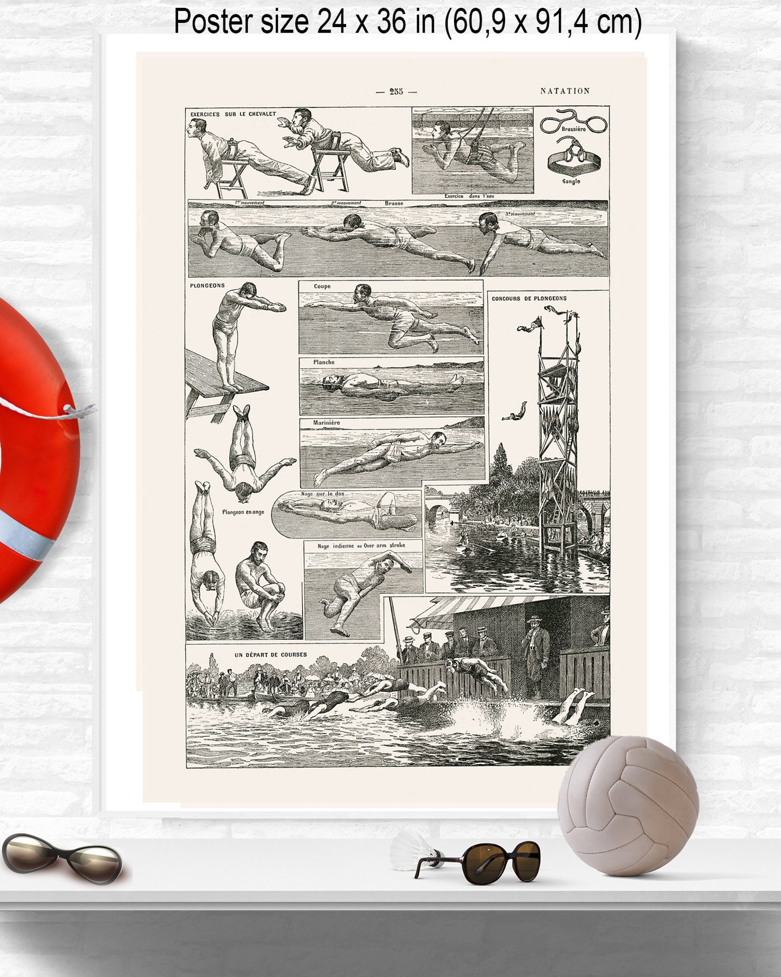 Large Retro Swim Art & Diving Poster for Vintage Sports. Swim | Etsy