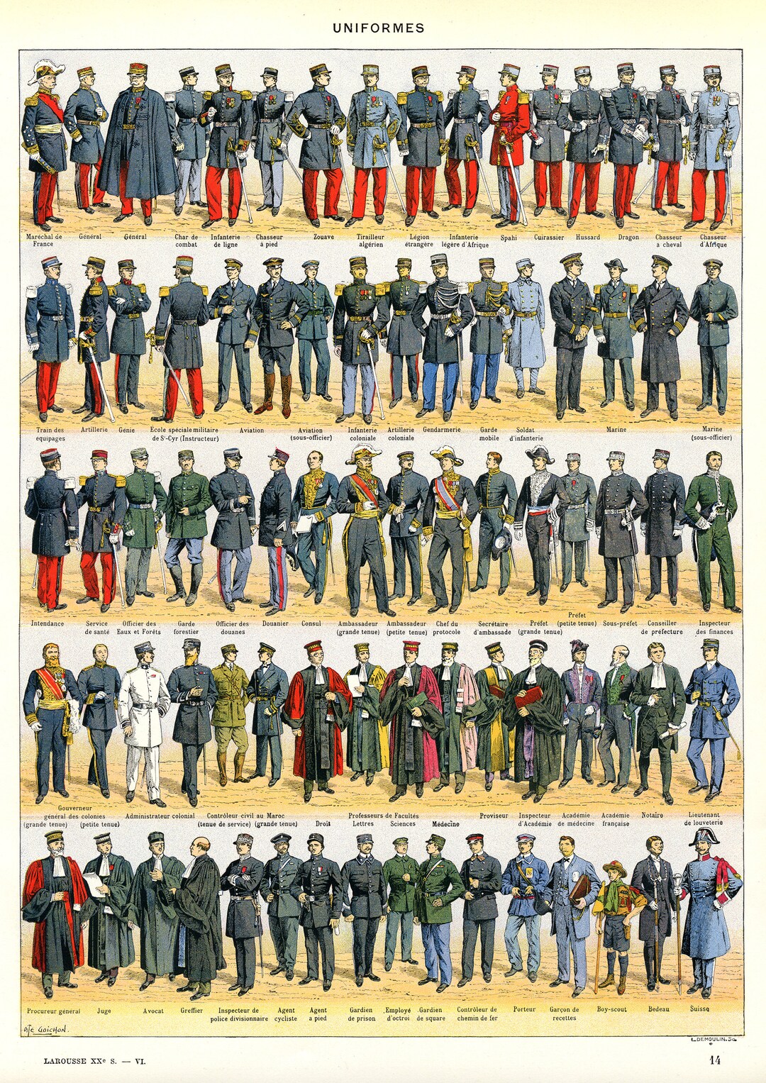 1936 Navy Military & Civilian Uniforms Chart for Officer Office Decor ...