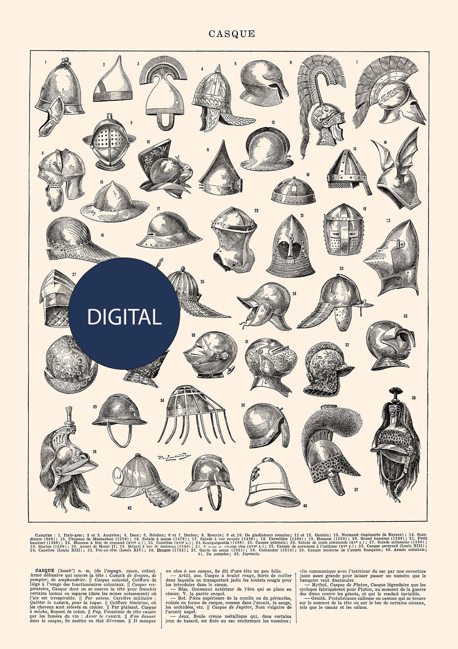 A4 Vintage Digital Printable Helmets Print. Medieval Soldier Armor Wall ...