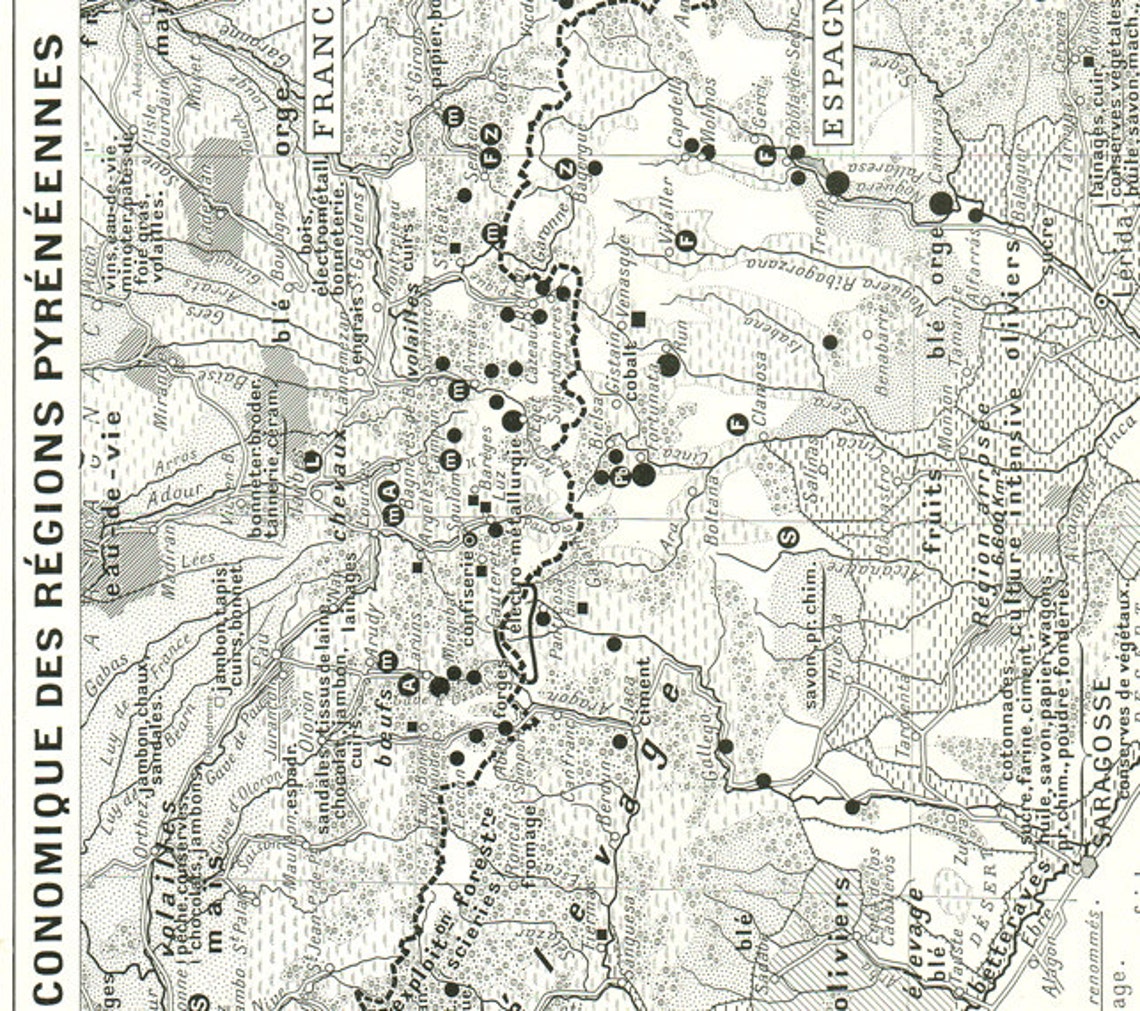 Pyrenees 1936 Vintage Map Wall Hanging Pyrenees Map Mountain - Etsy