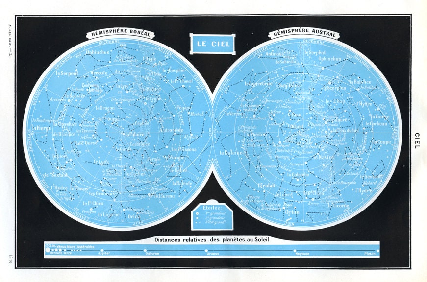ANtique Printable vintage sky map of the stars. Digital | Etsy