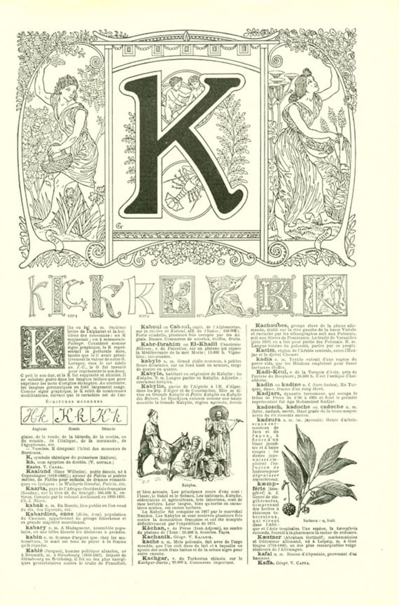 1922 Lettre K vintage Illustration de calligraphie vintage Lettre de l ...