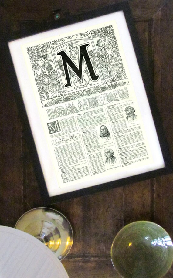 Vintage Letter M Print, 1922 Monogram Initial. Antique Old ABC Alphabet ...