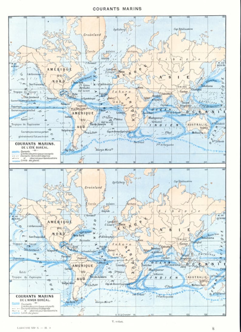 1936 Vintage Sea Currents Chart Oceanography Poster Marine - Etsy