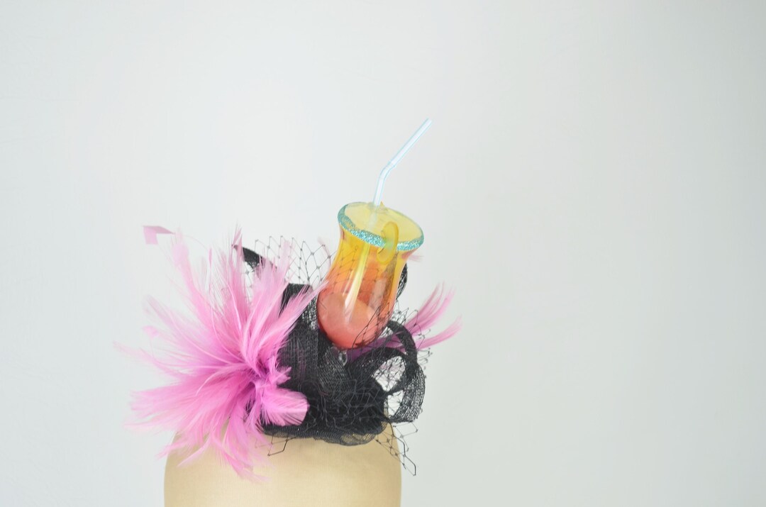 Fascinator Headpiece Cocktail Drink With Straw in Tropical Colours ...