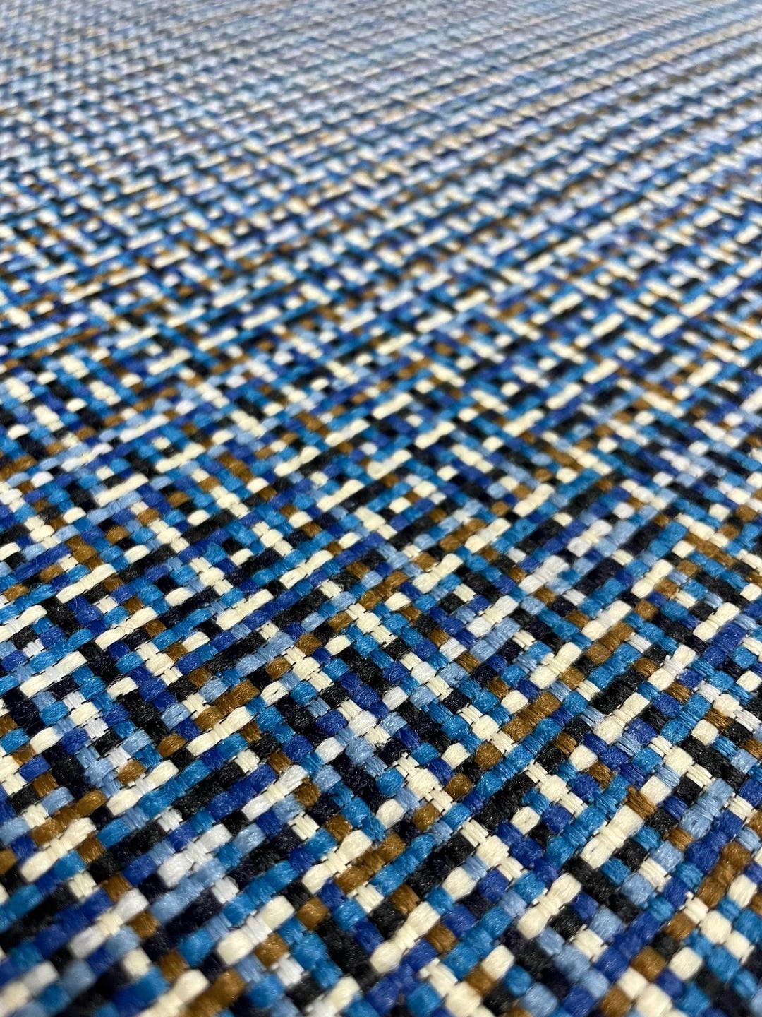 1.25 Yards Arc Com Pixel Ocean Blue, Black, White & Brown Upholstery ...