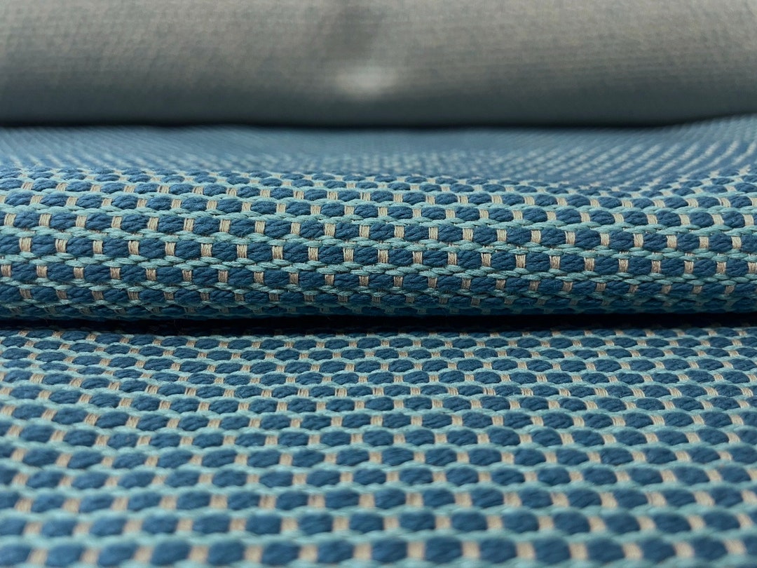 12.875 Yds HBF Poppy Pool Blue Nubby Cotton Blend Upholstery Fabric ...
