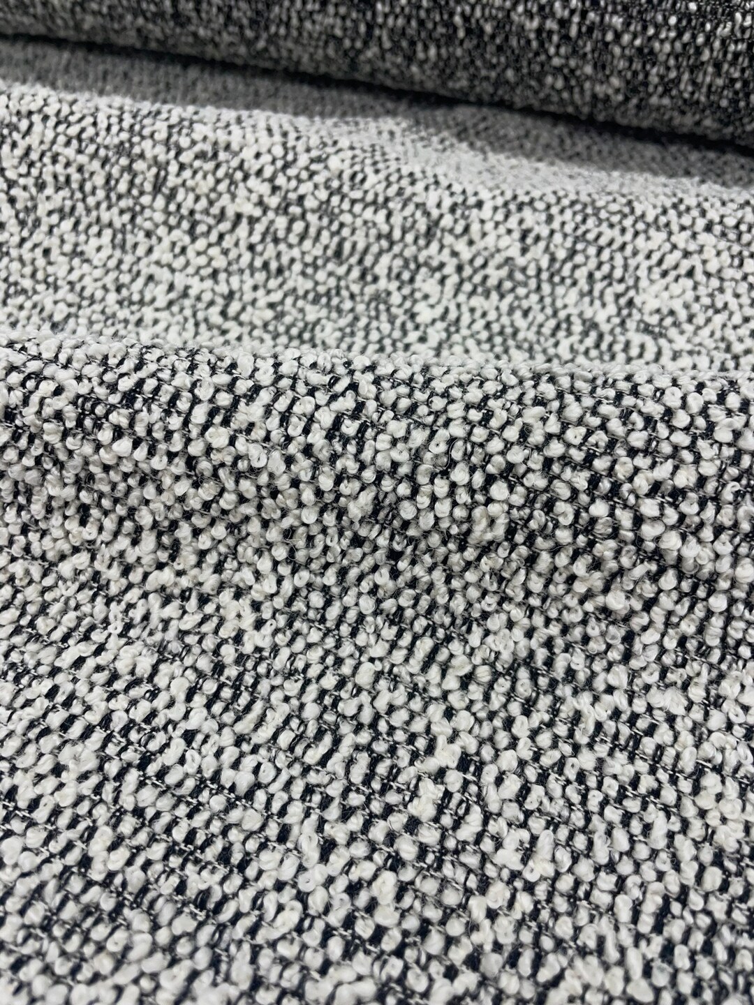 2.5 Yards Luna Lana Static Black & White Wool Blend Boucle Upholstery ...