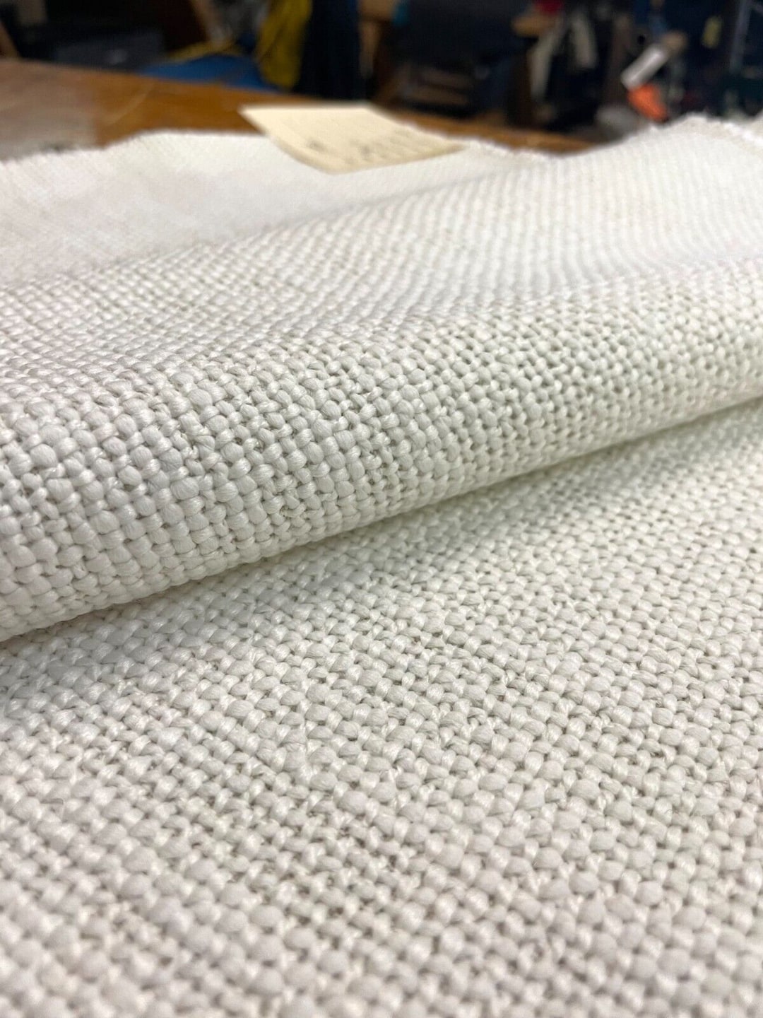 4 Yds DWR Pebble Weave Ecru White Woven Cotton Blend Upholstery Fabric ...