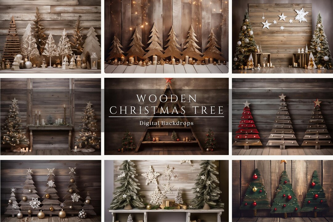 Wooden Christmas Tree Decor Digital Backdrops for Composite Photography ...