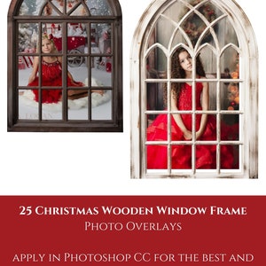 Christmas Window Wooden Frame Photoshop Overlays, Snowy Window, PNG ...