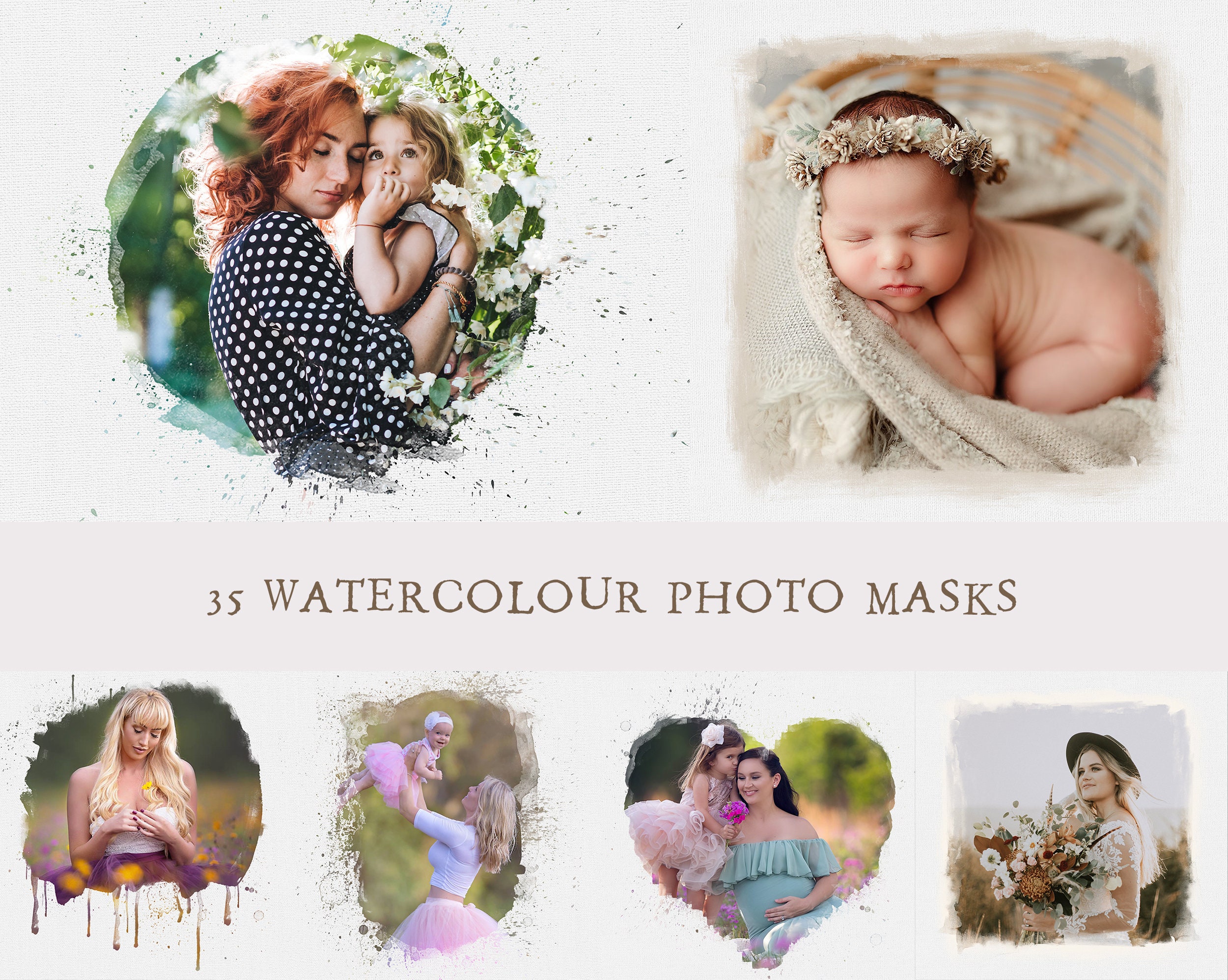 35 Watercolour Portrait Masks Clipping Masks Watercolour | Etsy