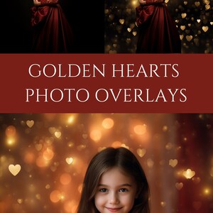 Golden Hearts Light Overlays, Fairy Lights, Valentine Photoshop ...