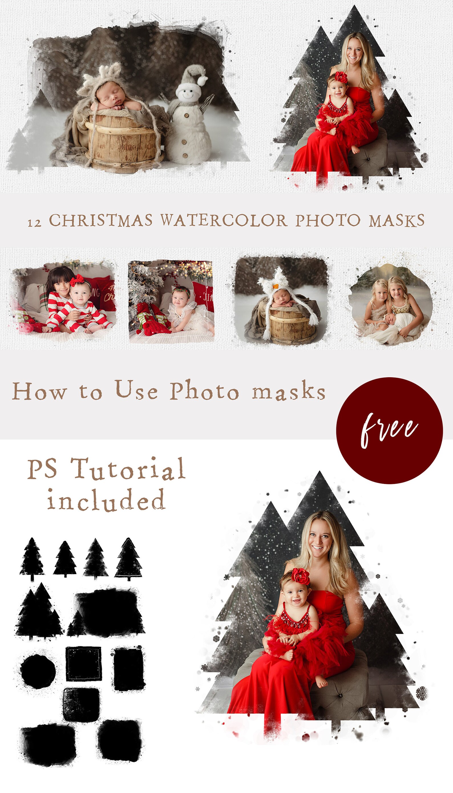 12 Watercolour Christmas Portrait Masks Clipping Masks | Etsy