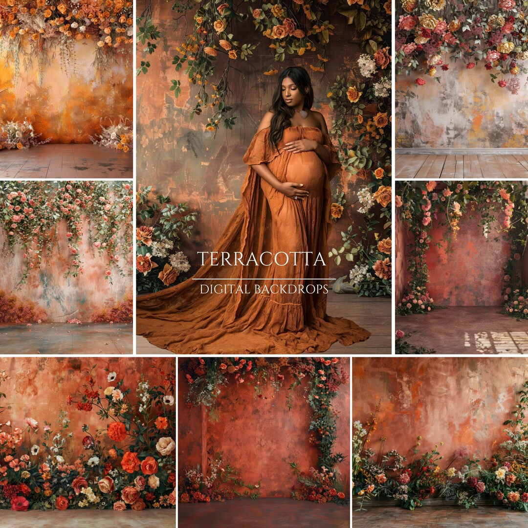 Terracotta Flowers Maternity Backdrop Overlays for Composite ...