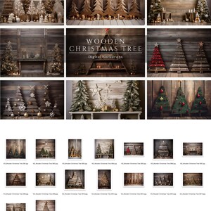 Wooden Christmas Tree Decor Digital Backdrops for Composite Photography ...
