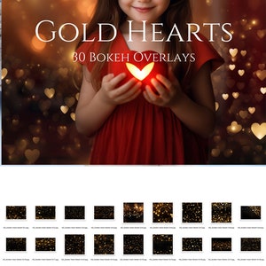 Golden Hearts Light Overlays, Fairy Lights, Valentine Photoshop ...