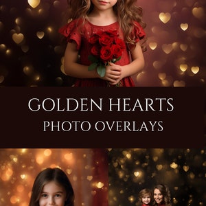 Golden Hearts Light Overlays, Fairy Lights, Valentine Photoshop ...