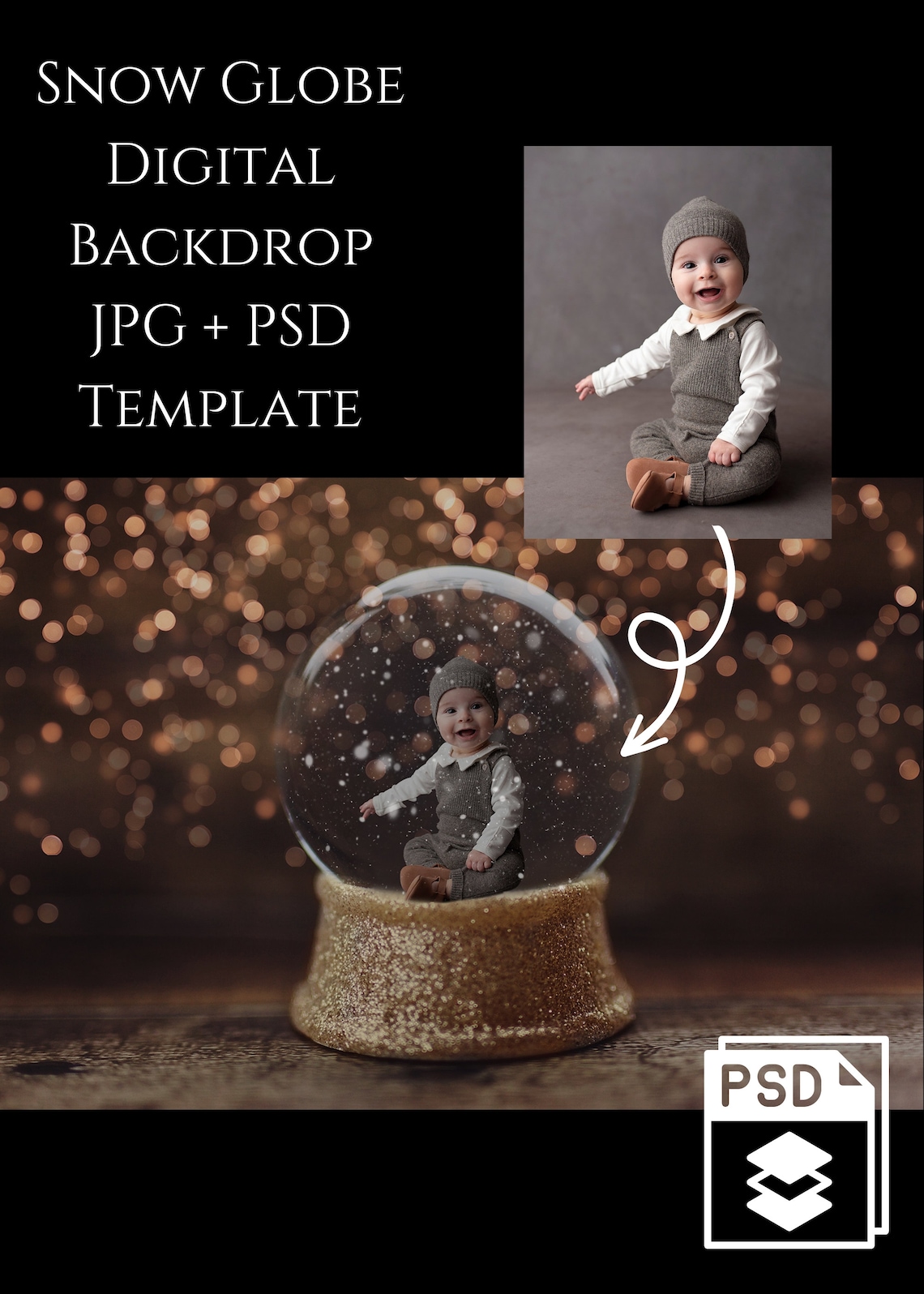 Christmas Snow Globe Digital Backdrop Christmas Backdrop - Etsy