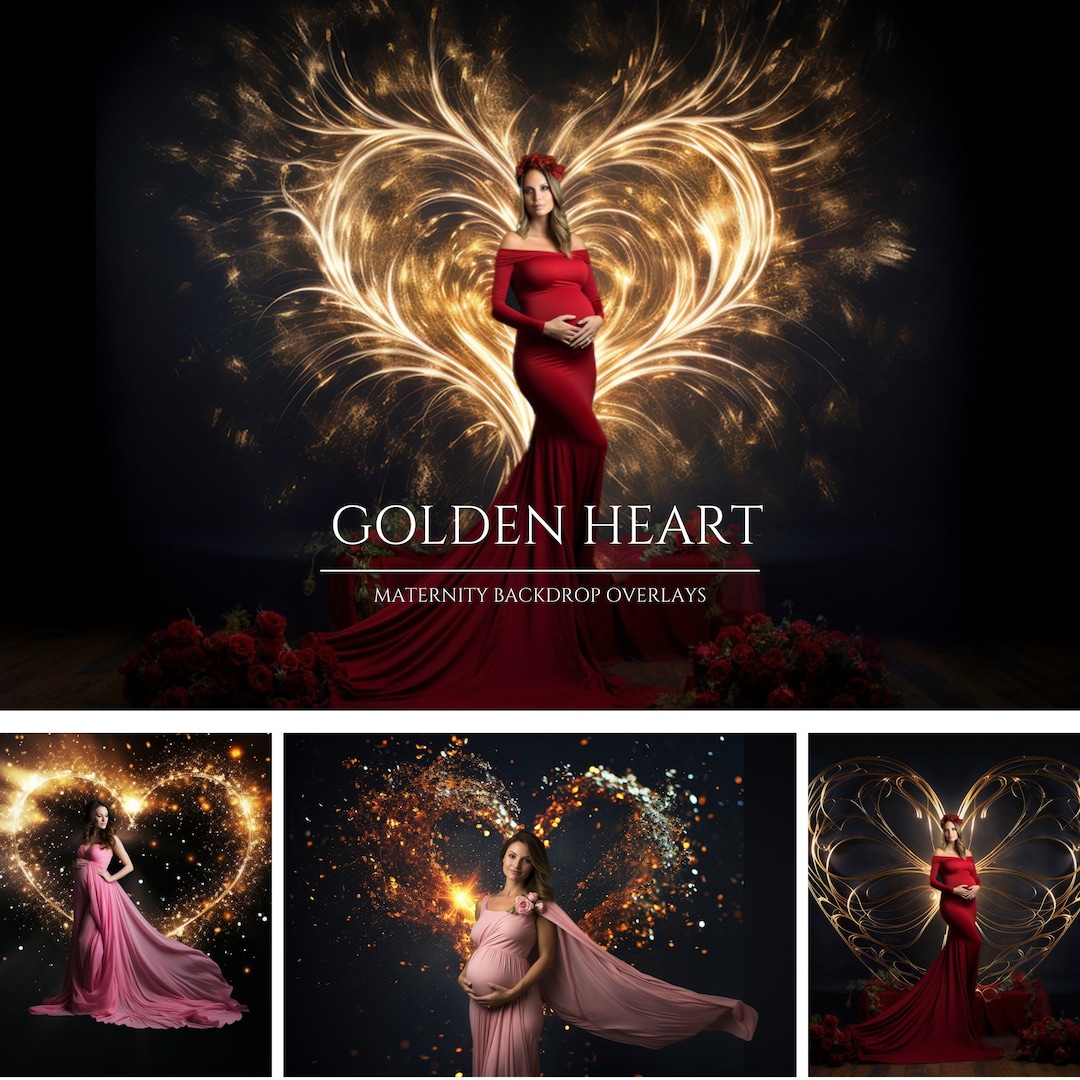 Golden Heart Maternity Backdrop Overlays, Photoshop Overlays, Light ...