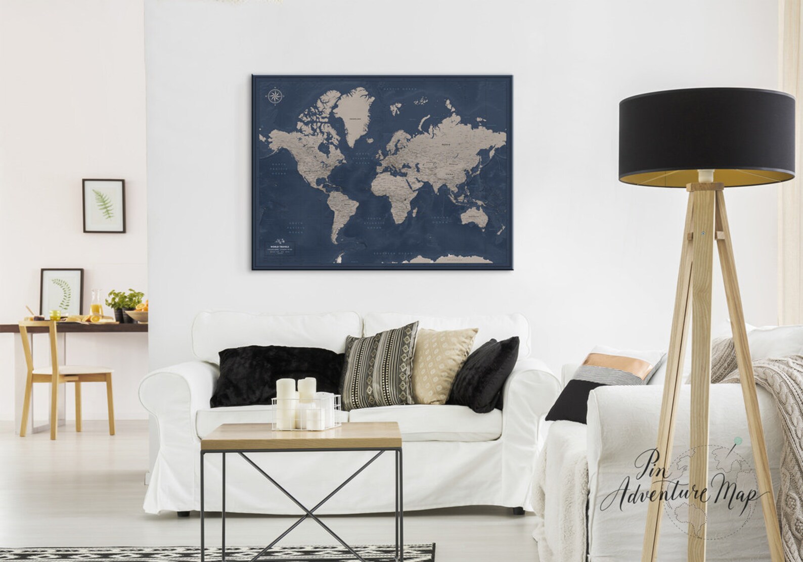 World Map Poster - Push Pin Travel Map - Anniversary Gift - Pinboard ...