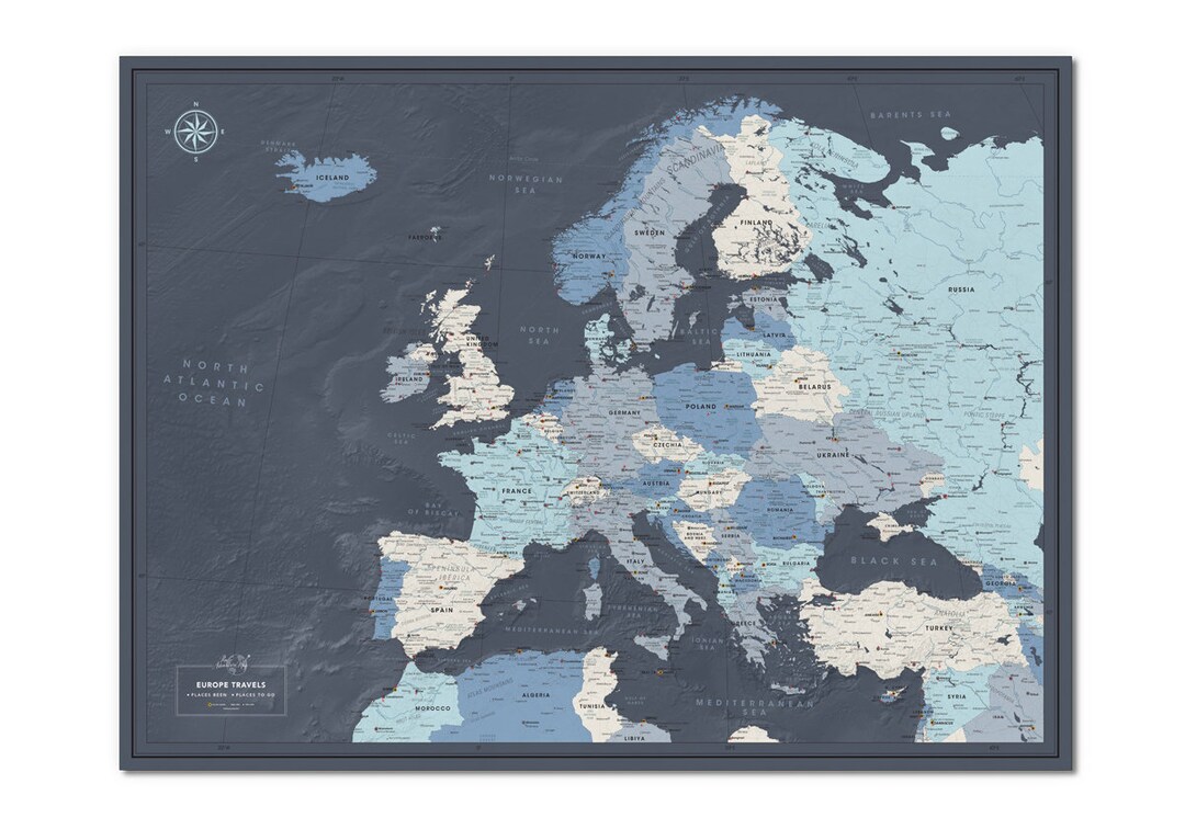 Europe Travel Map With Pins, Push Pin Europe Map Poster With ...