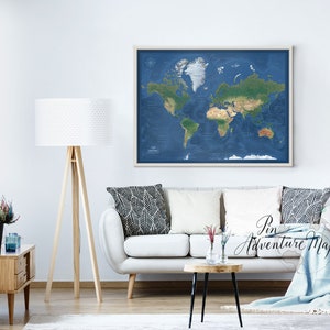 World Map With Pins, Detailed Push Pin Travel Map, Framed Map Wall Art ...