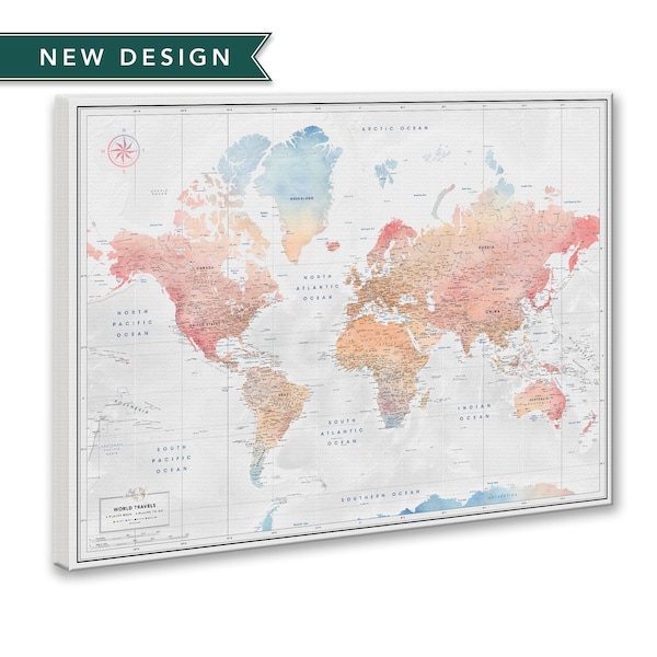 World Map With Pins With Cities - Etsy