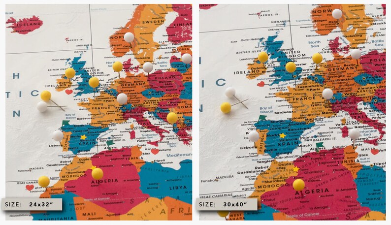 Framed World Push Pin Map Personalized World Map With Pins - Etsy