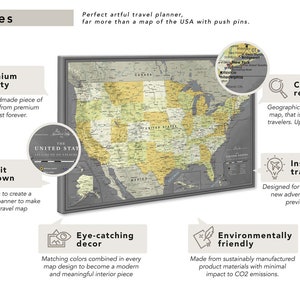 Pin Board Map of the United States, Push Pin Canvas, USA Travel Map ...