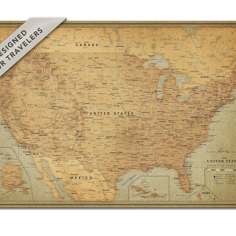 Vintage Usa Map - Etsy