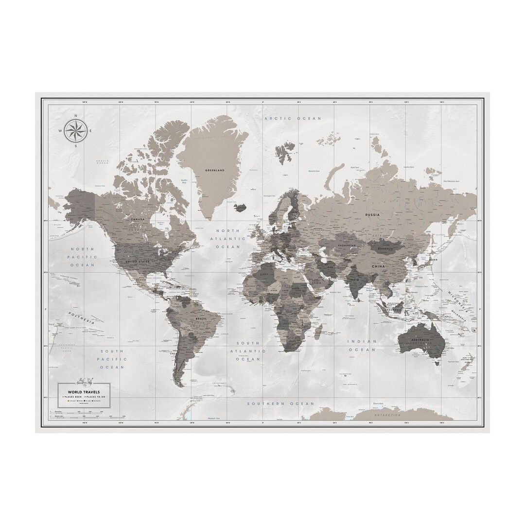 Travel Pin World Map Poster – Modern Push Pin Design - Etsy