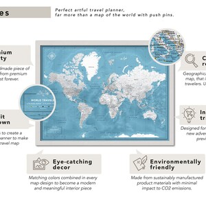 World Push Pin Map Framed Map With Pins Anniversary Gift | Etsy